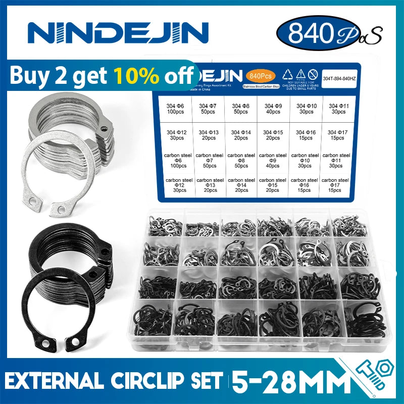 NINDEJIN C clip external circlip snap retaining rings set stainless ...